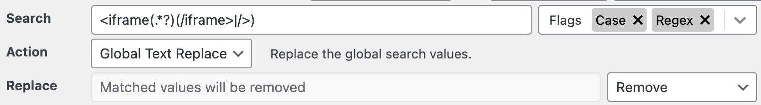 Find and replace an iframe – Search Regex